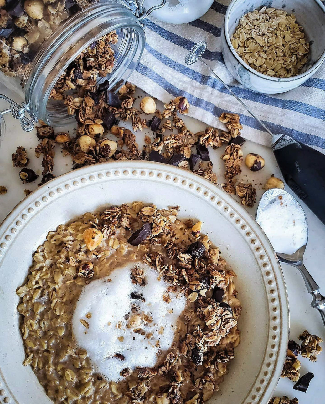 Coffee Oatmeal Latte with Vanilla Hazelnut Coffee Chocolate Granola ...