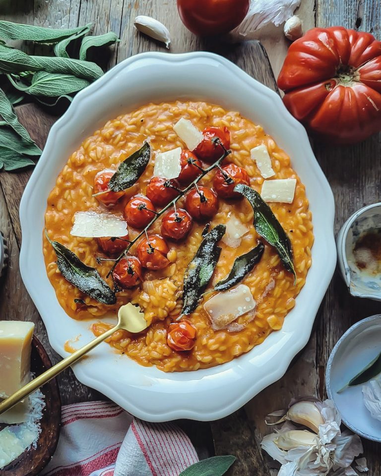 Roasted Tomato Orzotto with Brown Butter Sage Sauce | The Lemon Apron