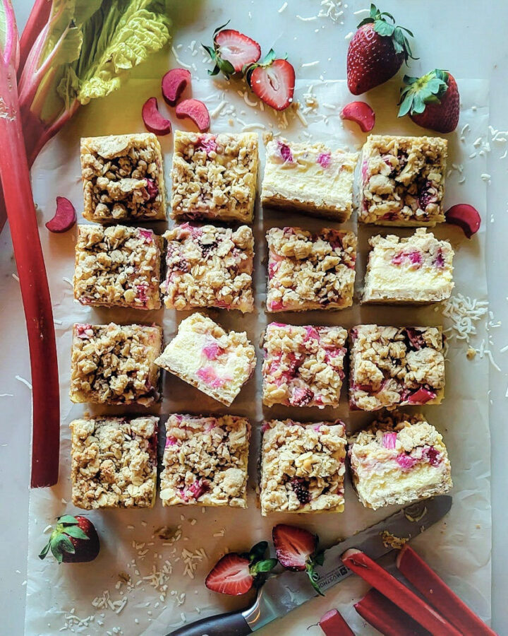 Strawberry Rhubarb Cheesecake Squares with Coconut Oat Crumble | The ...