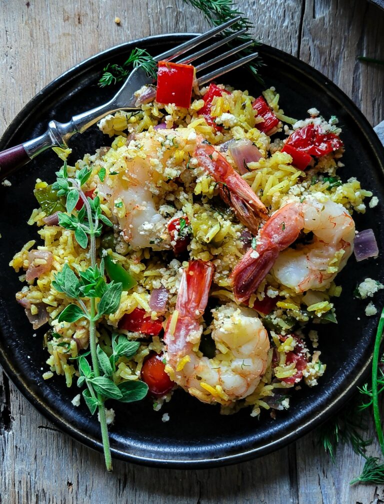 Mediterranean Rice and Shrimp Bake | The Lemon Apron